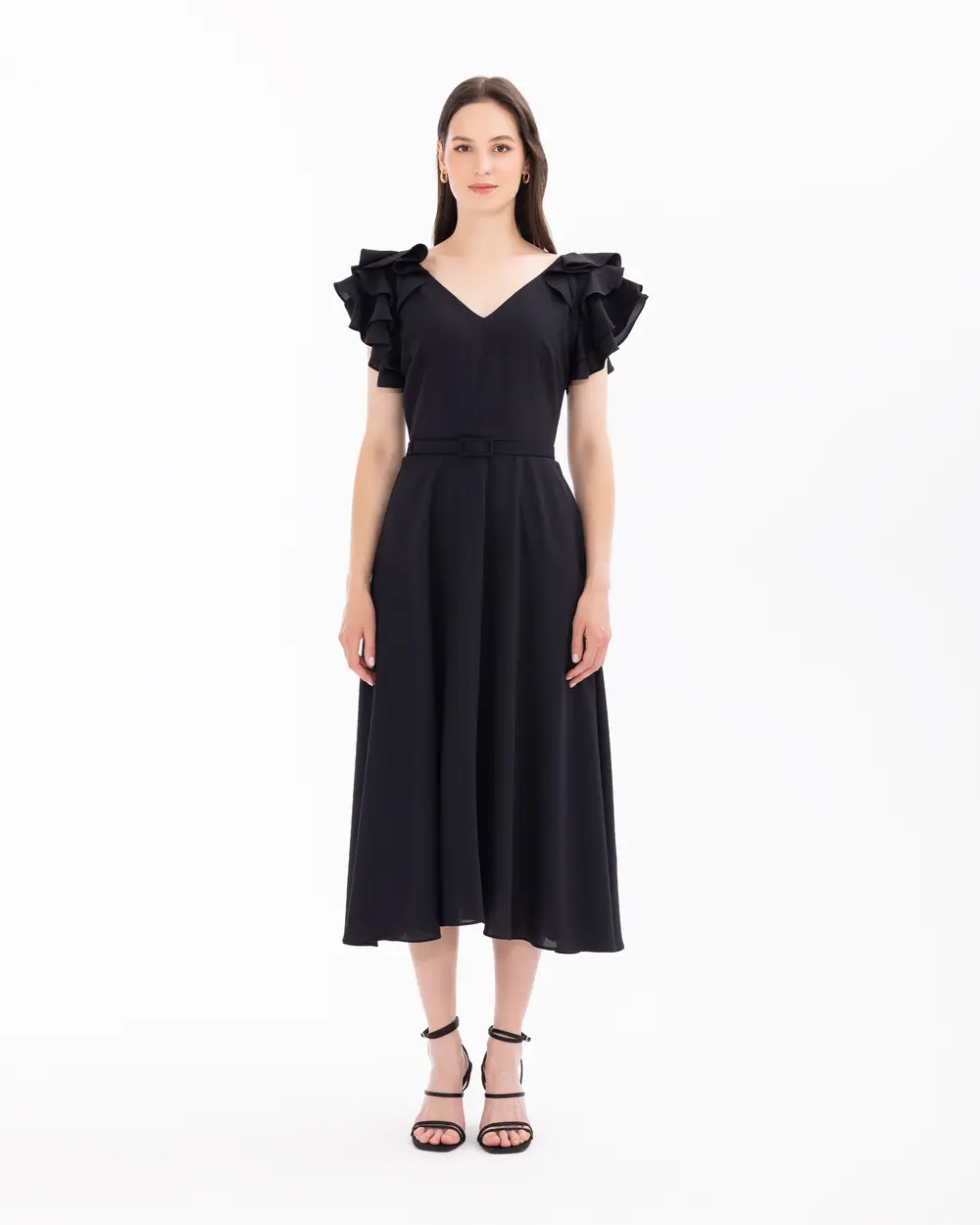 V Neck Belted Dress Secilstore