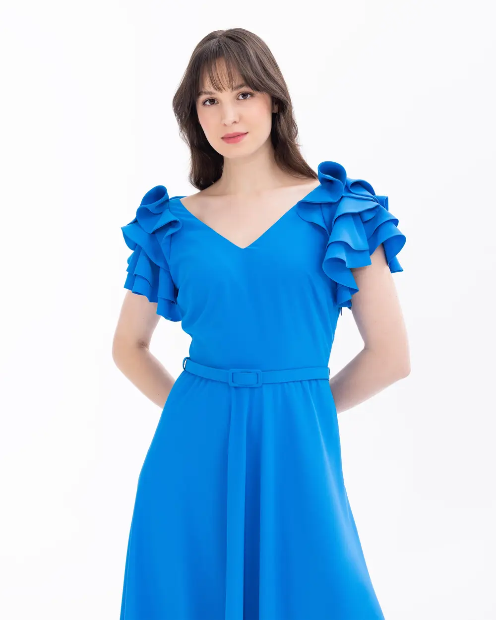 V Neck Belted Dress Secilstore