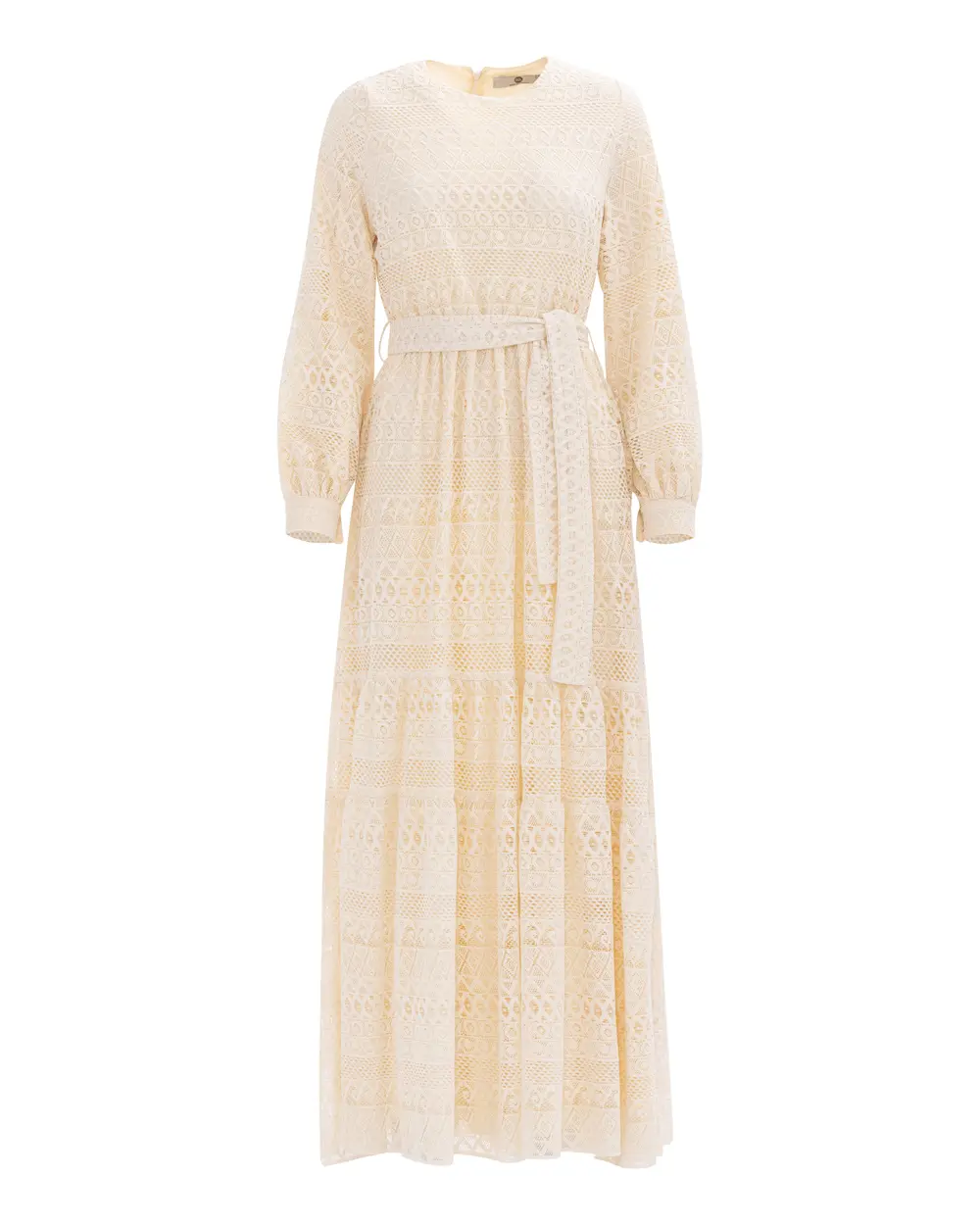 Belted Long Sleeve Lace Dress Secilstore