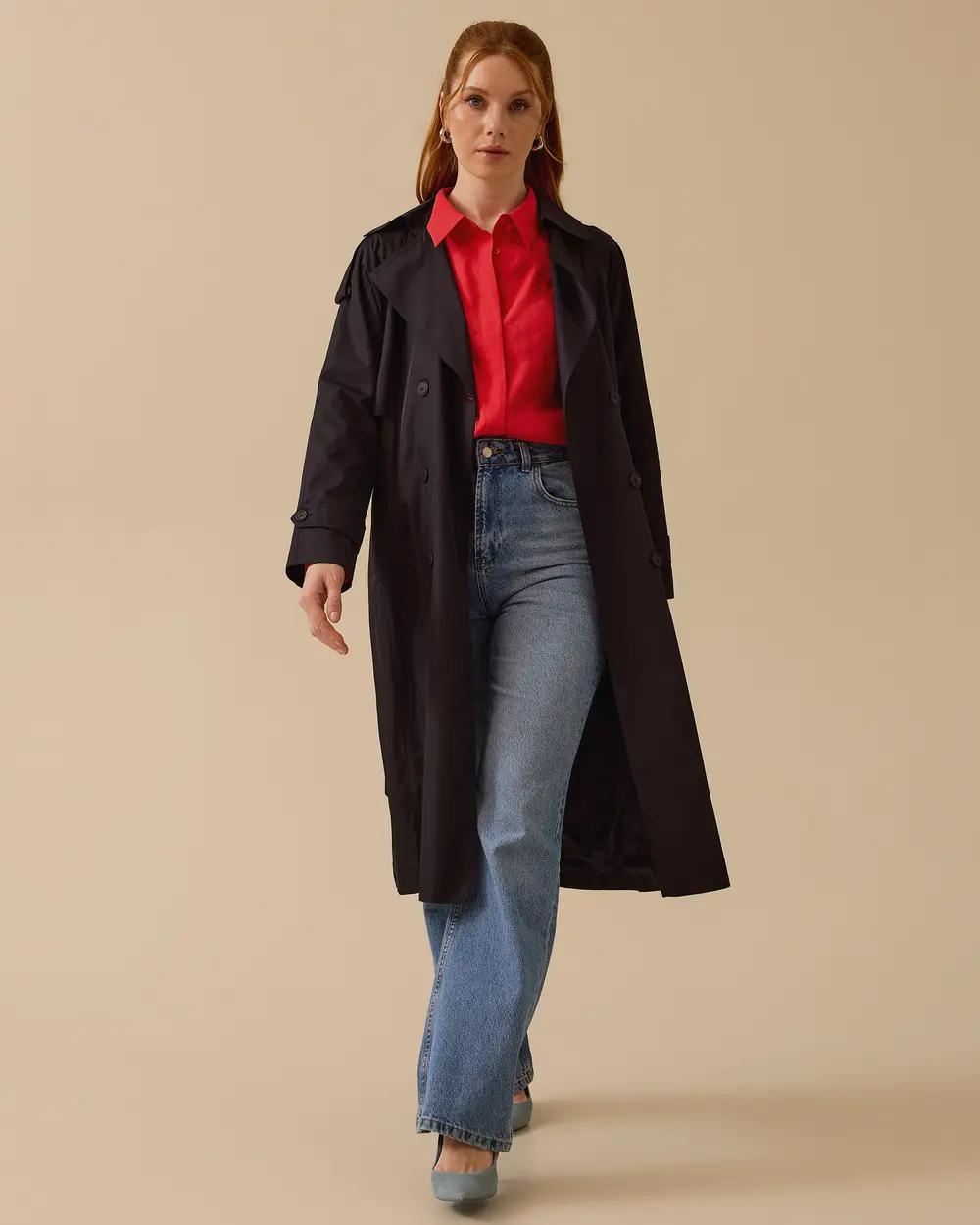 Double-breasted Buttoned Trench Coat with Belt - SecilStore