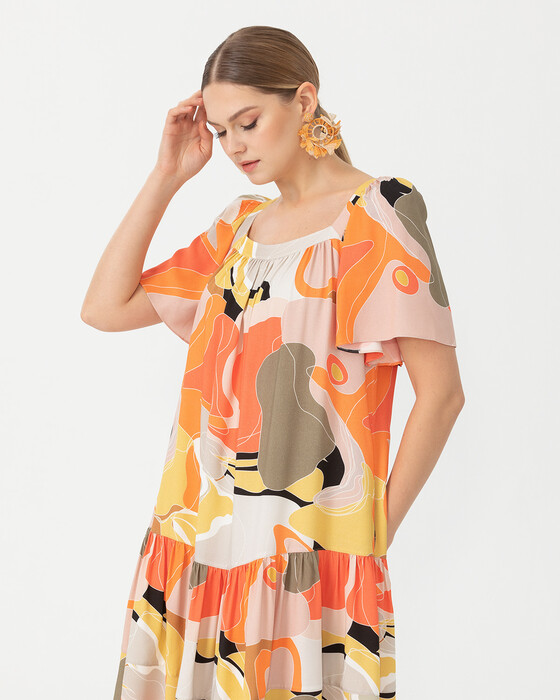 PATTERNED SQUARE COLLAR DRESS - SecilStore