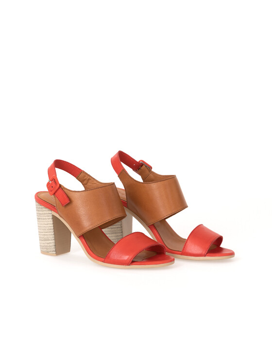 LEATHER SANDALS WITH COLORED HEELS - SecilStore