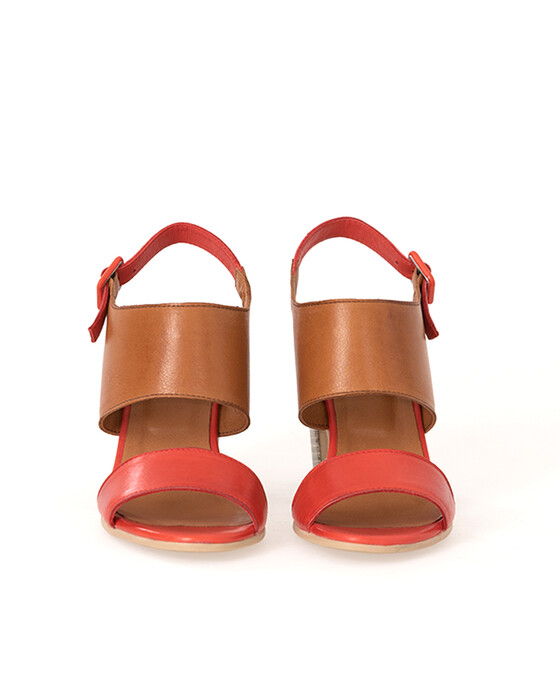 LEATHER SANDALS WITH COLORED HEELS - SecilStore