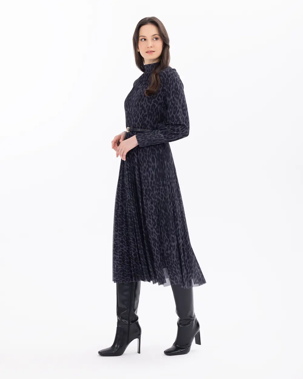 Leopard Print Belted Elastic Waist Dress Secilstore