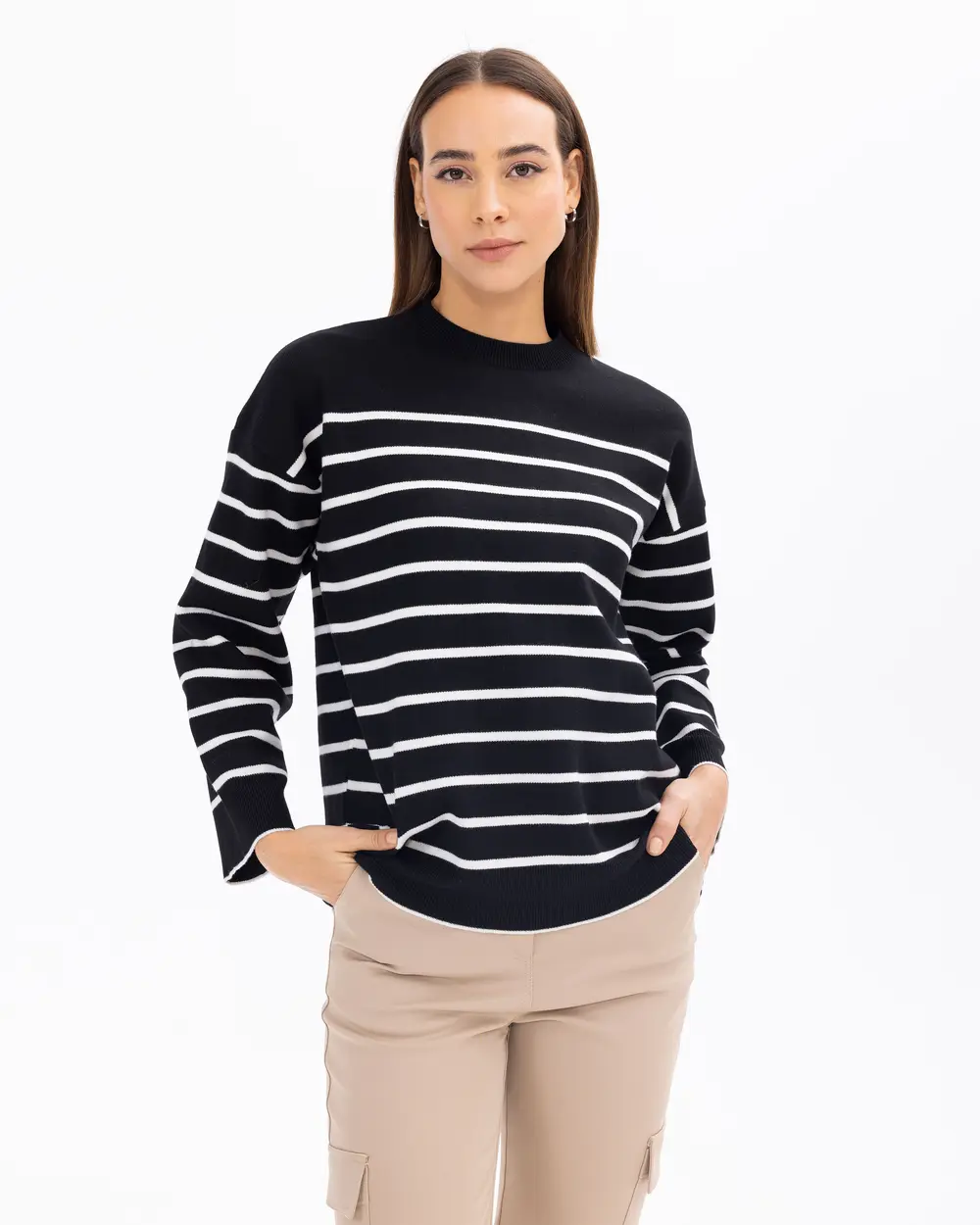 Striped Round Neck Knit Blouse Secilstore