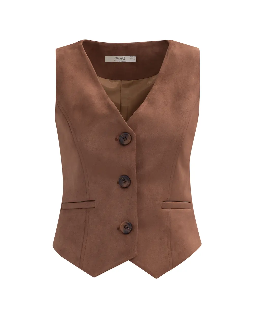 V Neck Suede Waist Length Vest Secilstore