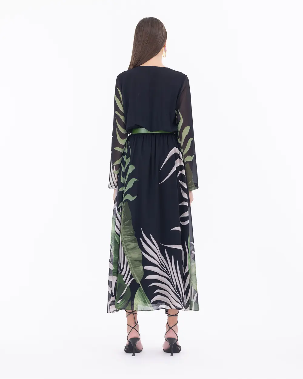 Tropical Patterned Double Breasted Collar Dress Secilstore