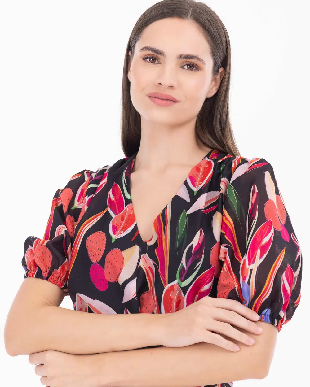 Tie Detailed V Neck Patterned Dress Secilstore