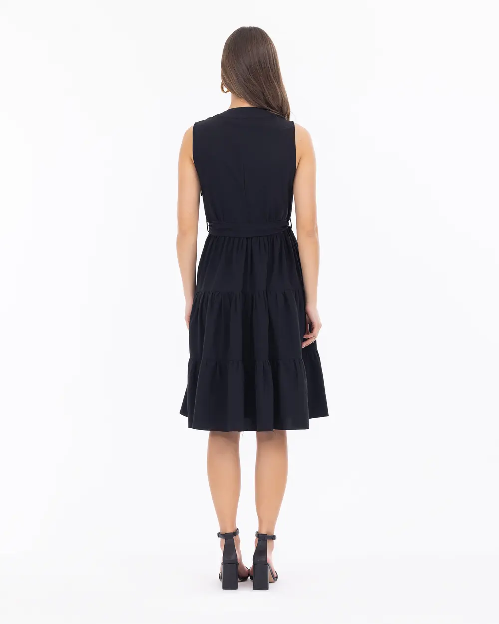 Double Breasted Collar Sleeveless Layered Dress Secilstore