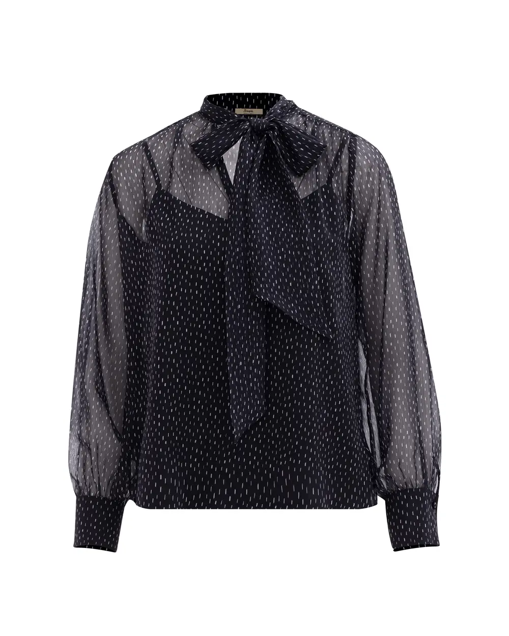 Patterned Chiffon Blouse With Scarf Collar Secilstore