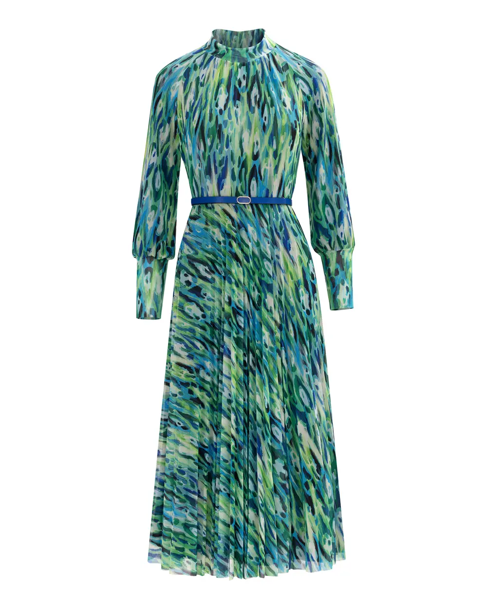 Stand Collar Belted Long Sleeve Dress Secilstore