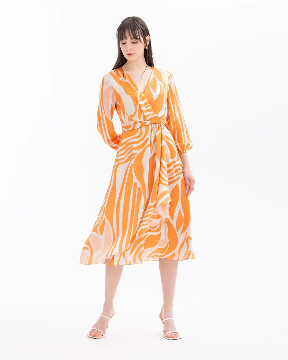 Double Breasted Collar Patterned Dress Secilstore