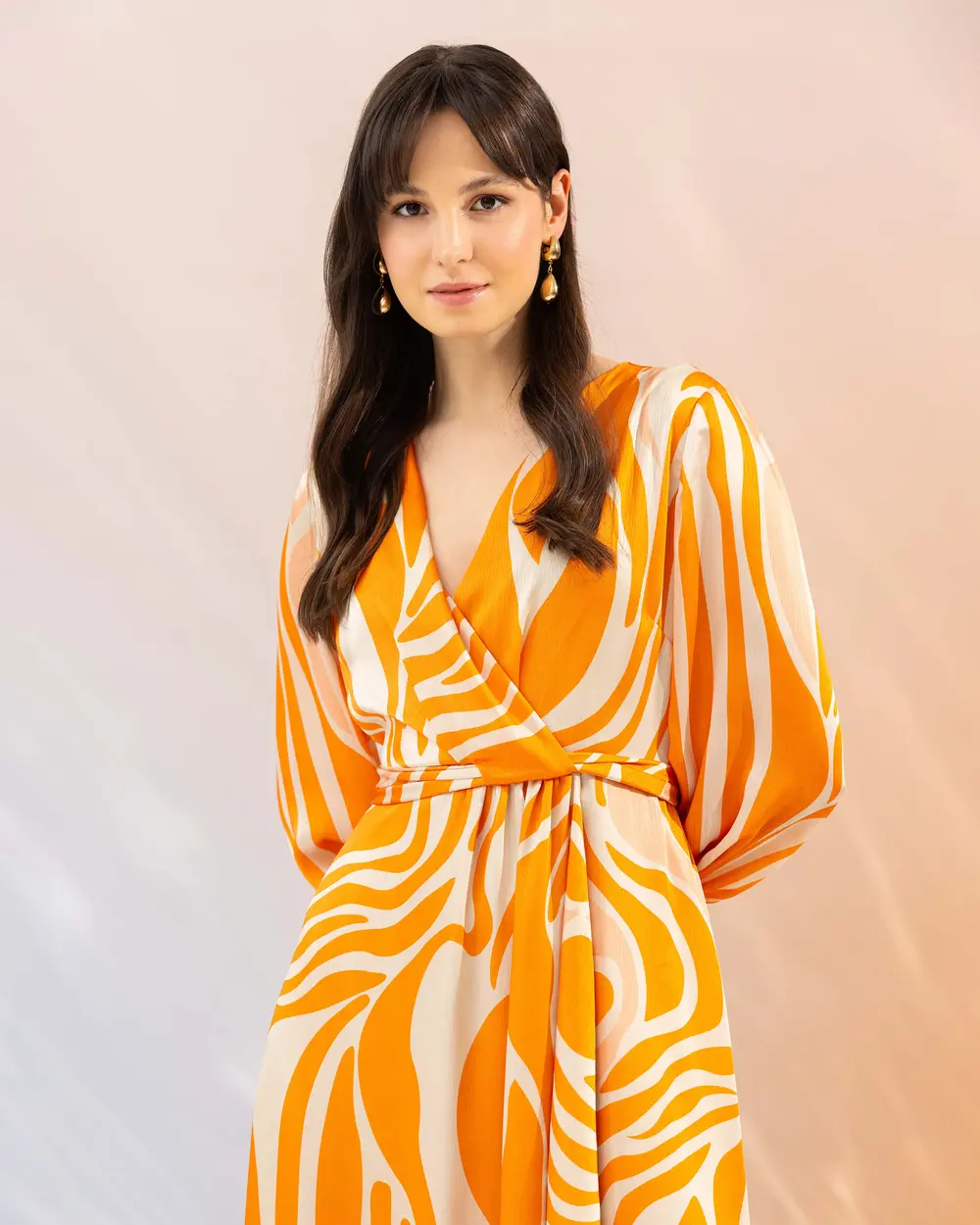 Double Breasted Collar Patterned Dress Secilstore