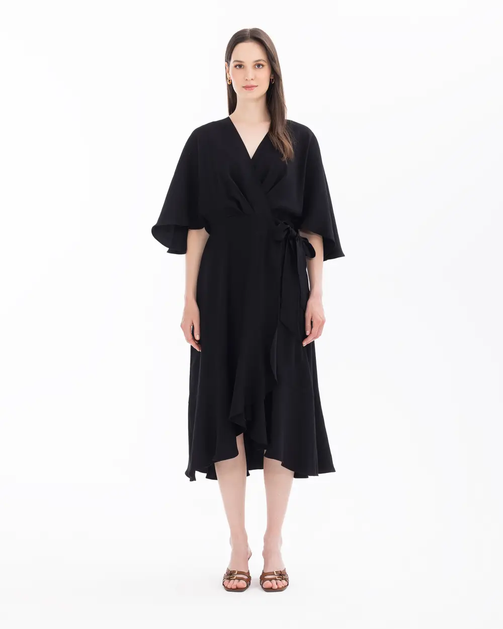 Double Breasted Collar Belted Bat Sleeve Dress Secilstore