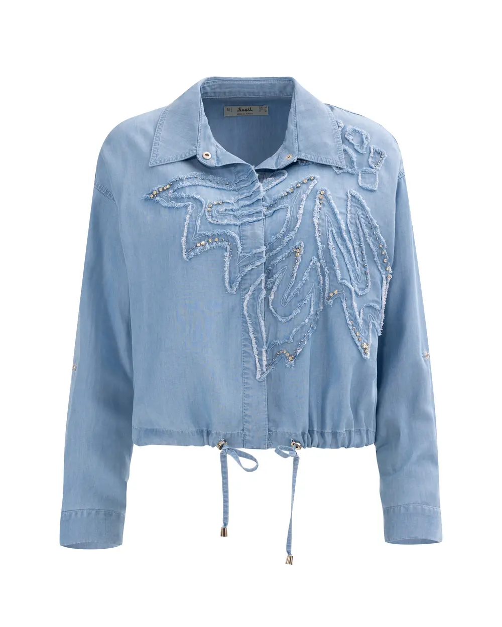 Stone Detailed Embroidered Waist Length Jean Jacket - SecilStore