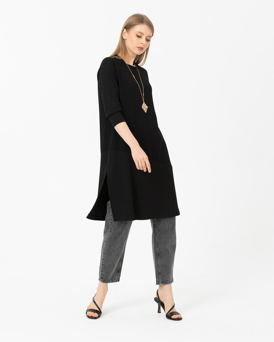 ROUND NECK TUNIC WITH SLIT - SecilStore