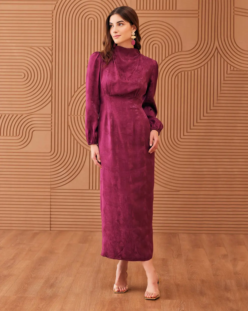 Upright Collar Waist Detailed Patterned Dress Secilstore