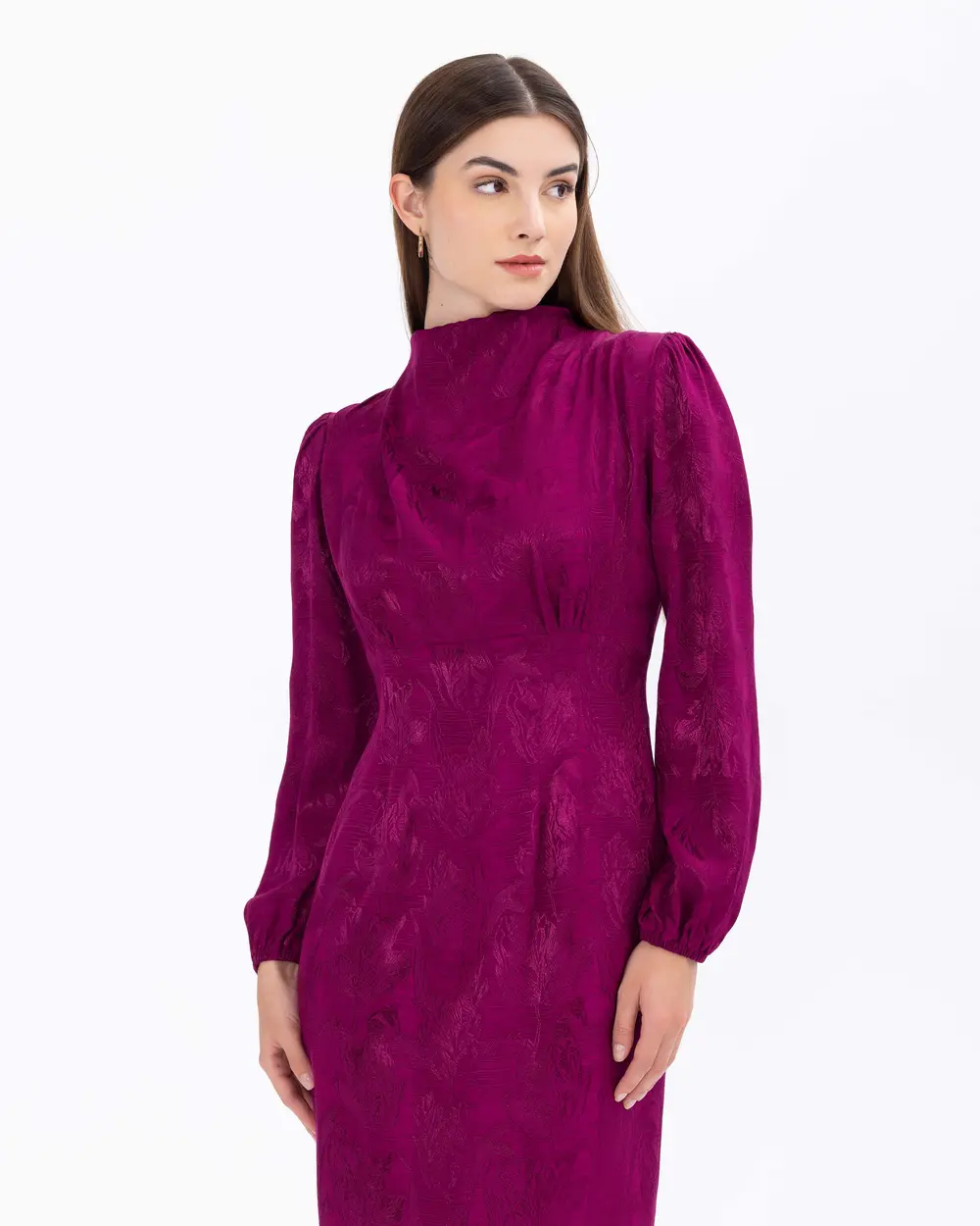 Upright Collar Waist Detailed Patterned Dress Secilstore