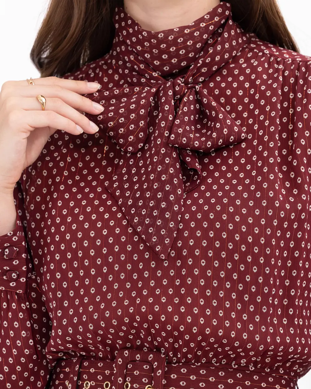 Patterned Shawl Collar Belted Dress Secilstore