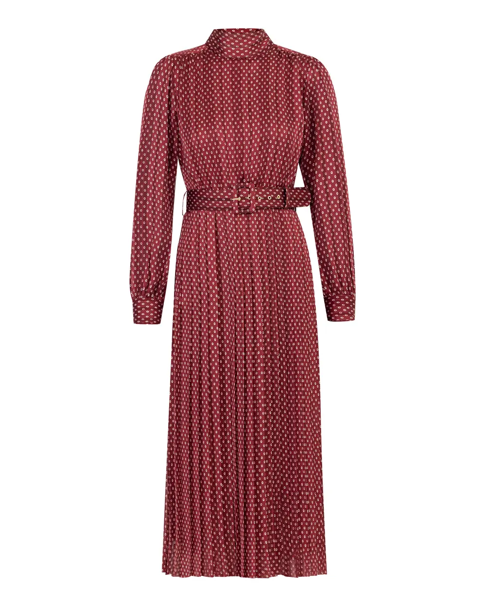 Patterned Shawl Collar Belted Dress Secilstore