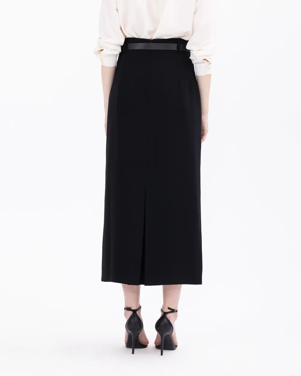 Belted Woven Pencil Skirt Secilstore