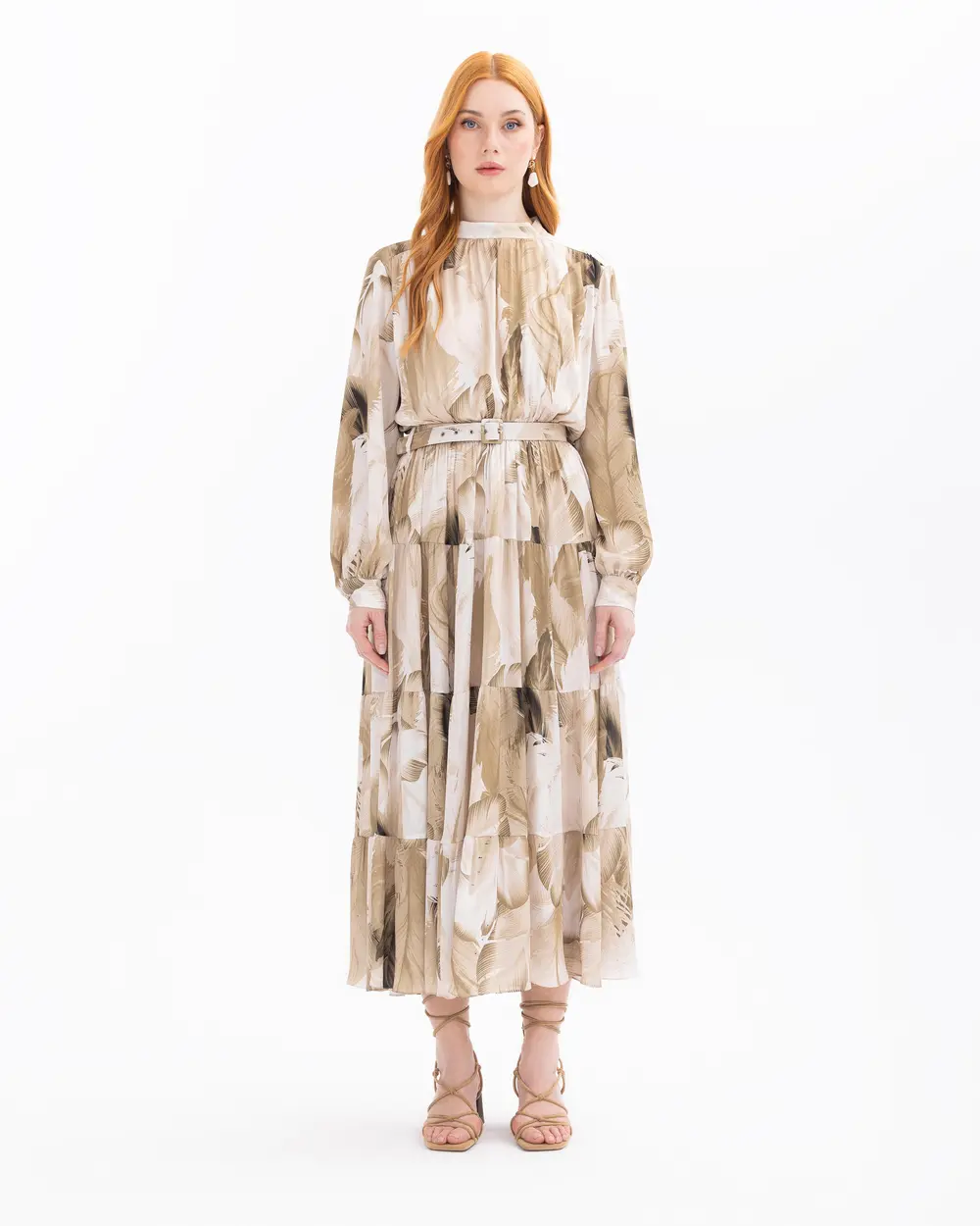 Judge Collar Patterned Belted Dress Secilstore