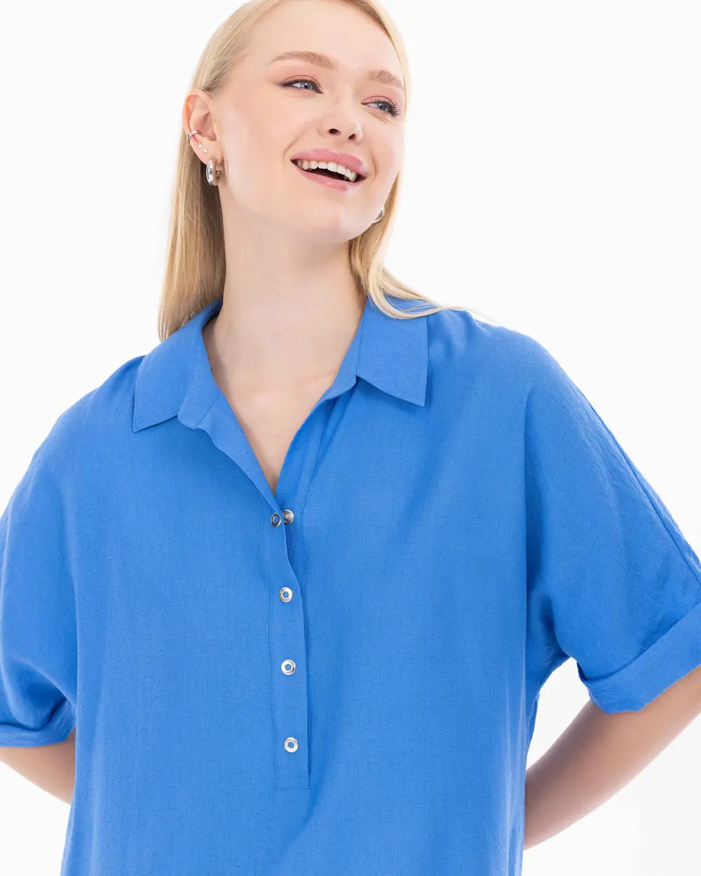 Plus Size Polo Neck Short Sleeve Dress Secilstore