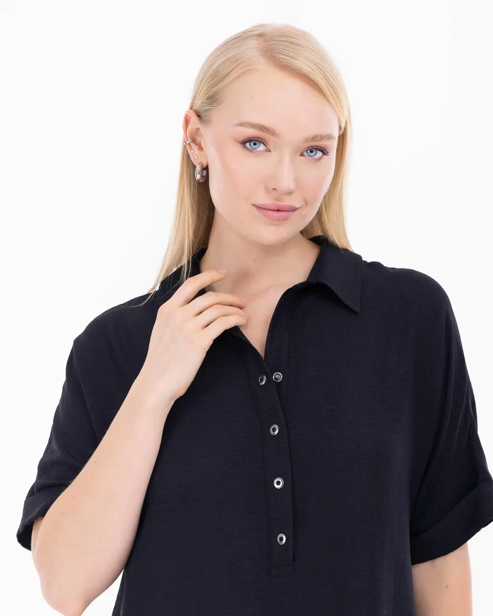 Plus Size Polo Neck Short Sleeve Dress Secilstore