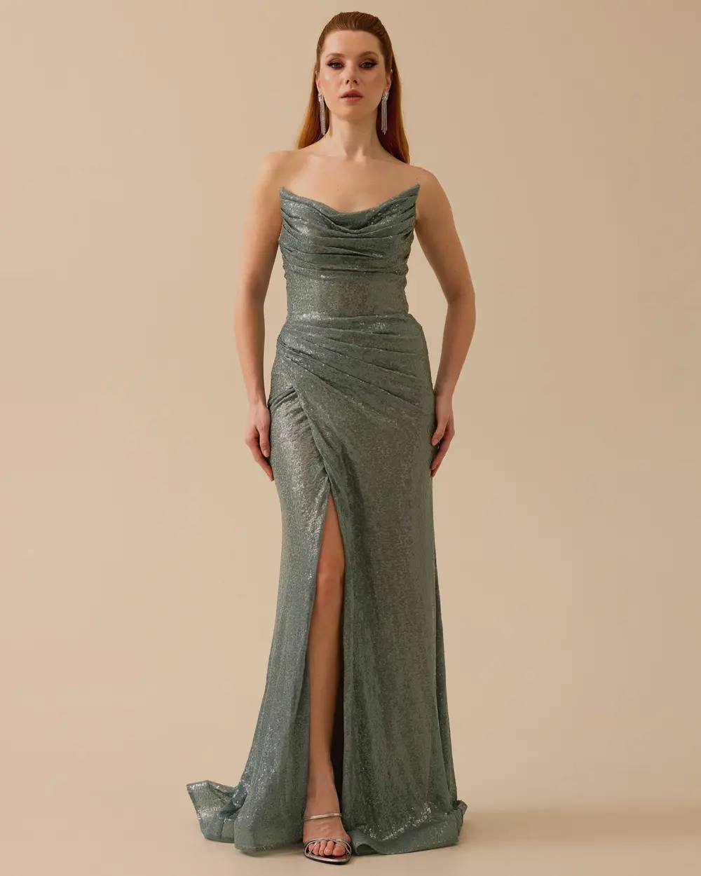 Strapless Collar Narrow Form Maxi Length Evening Dresses - Ilmio