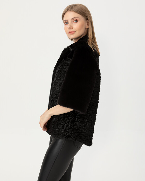 ZIPPER FRONT SLEEVE FAUX FUR JACKET - SecilStore