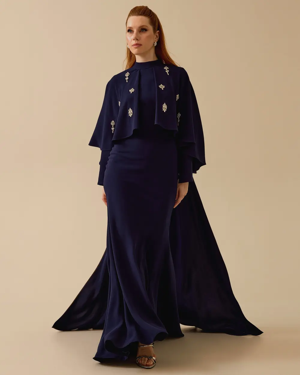 Stand Collar Stone Crepe Evening Dress - Ilmio