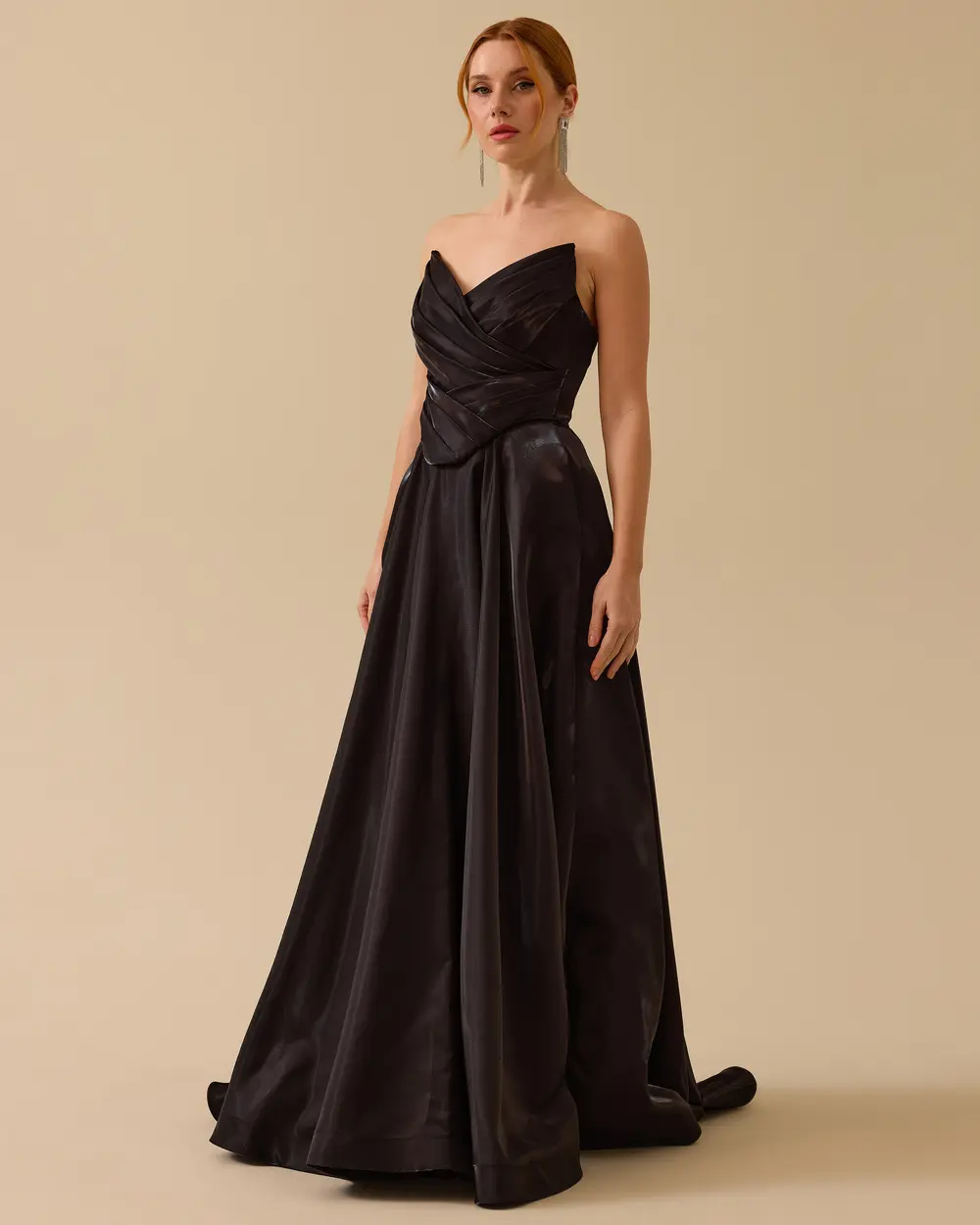 Draped Satin Evening Dress with Pockets - Ilmio